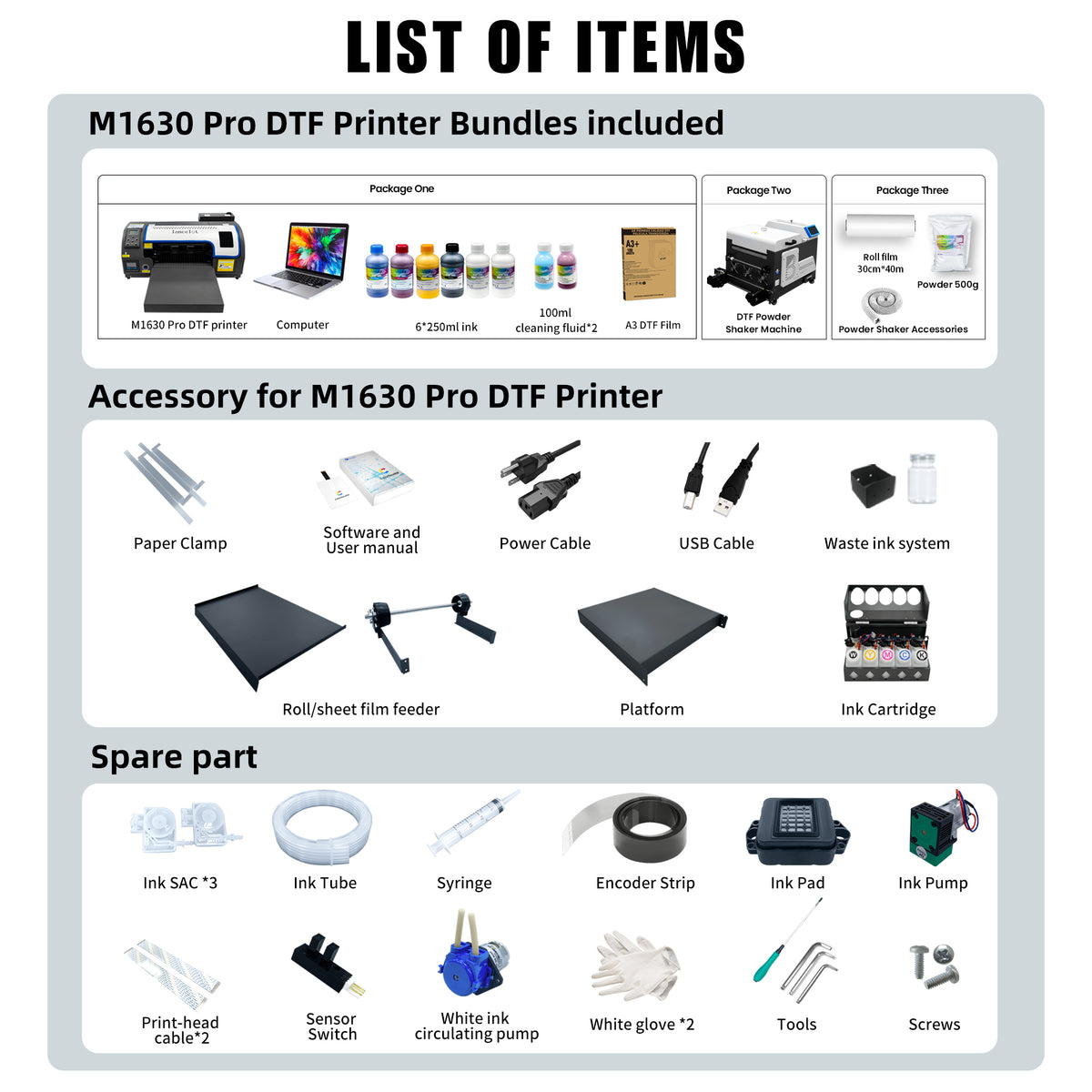 Lancelot M1630 PRO DTF Printer+Powder Shaker | A3 Bundle Kit – lancelotus